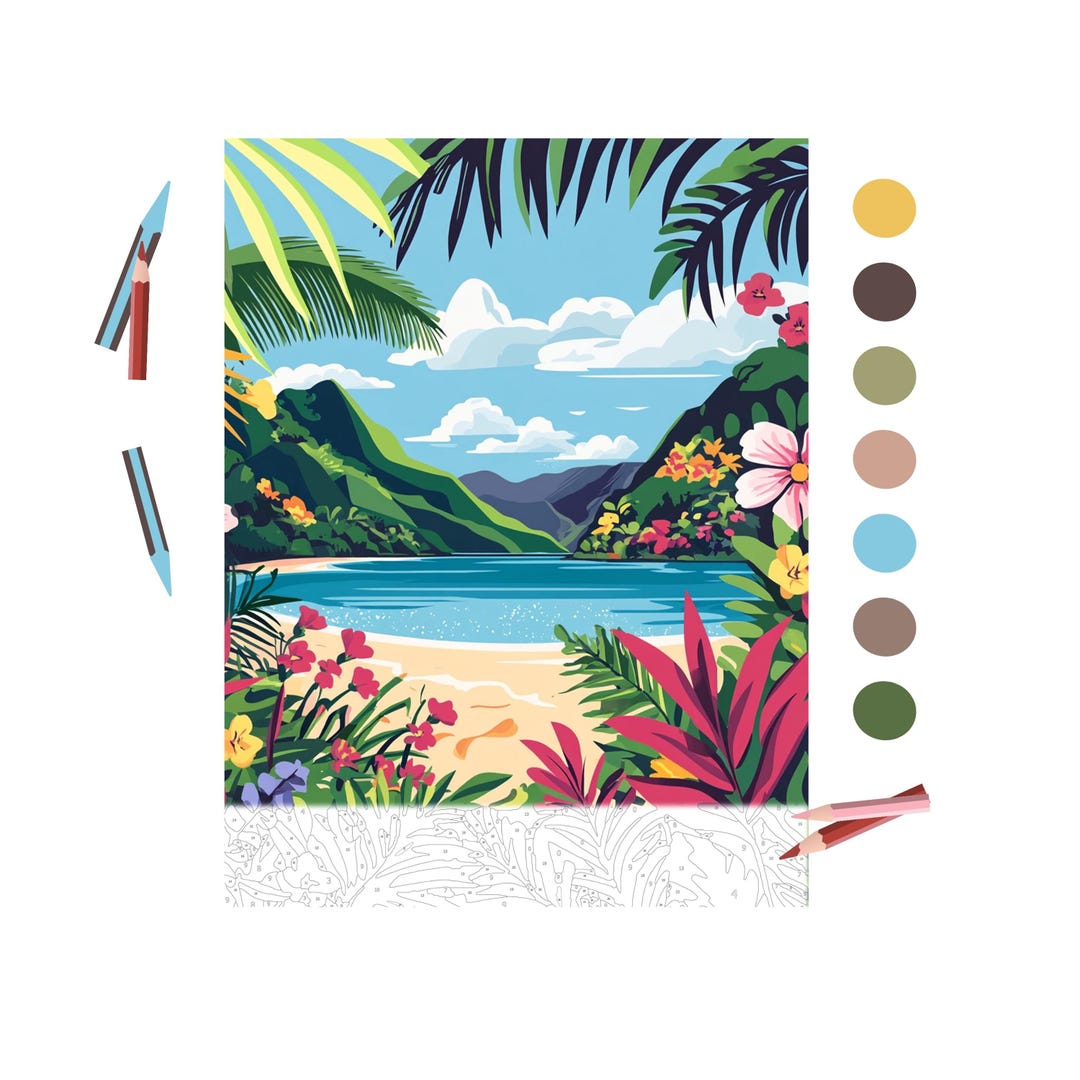 Tropical Landscape Color by Number for Adult, Paint by Number Printable ...