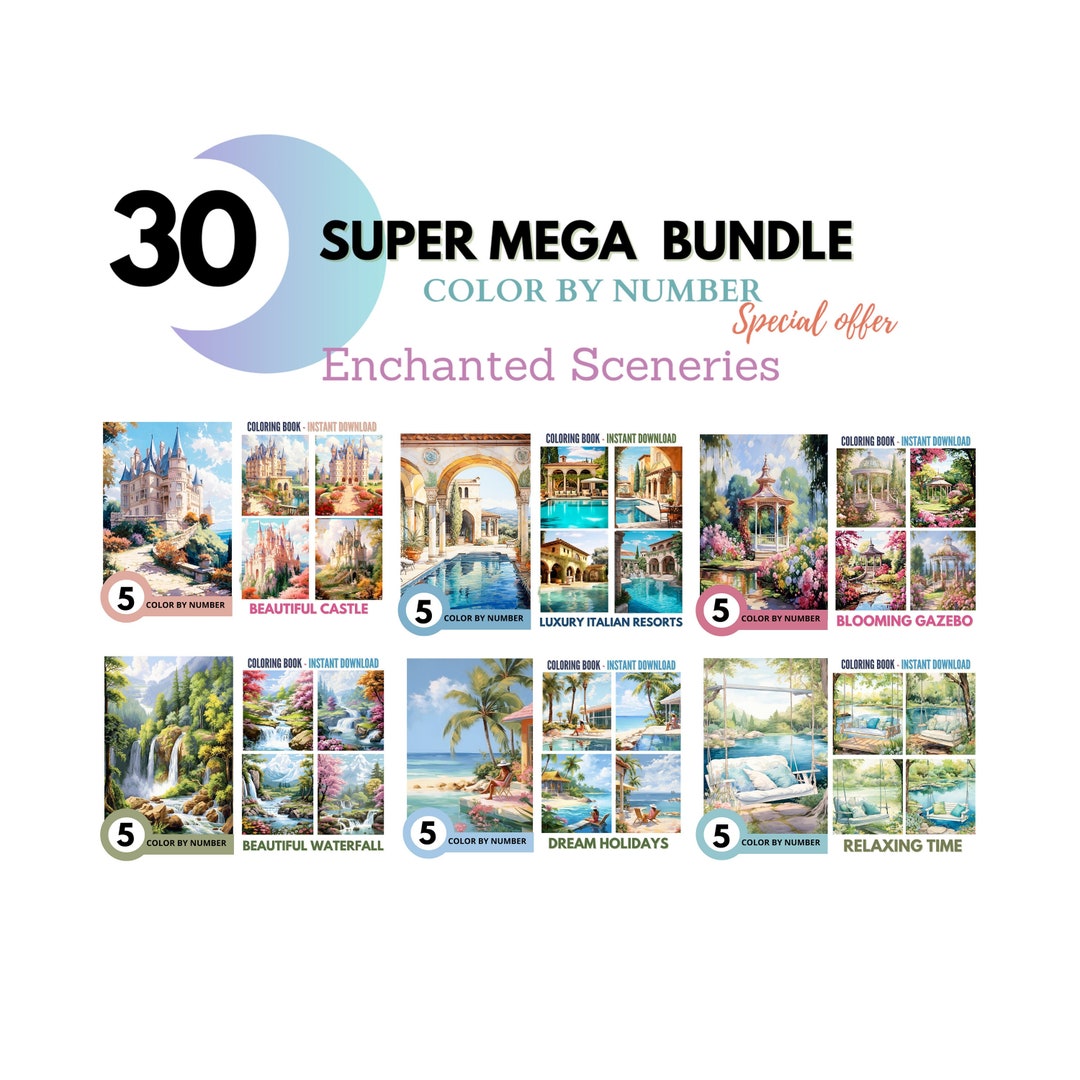 Bundle 30 Color by Number for Adult, Paint by Number Printable,coloring ...