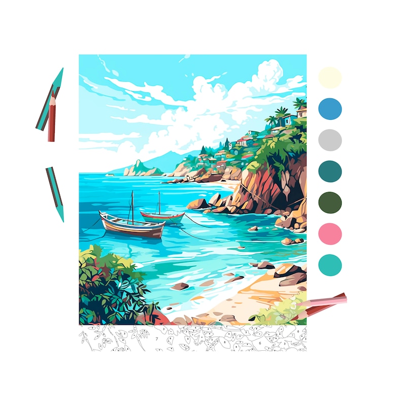 Color by Number for Adult, Paint by Number Printable, Sea Landscape ...