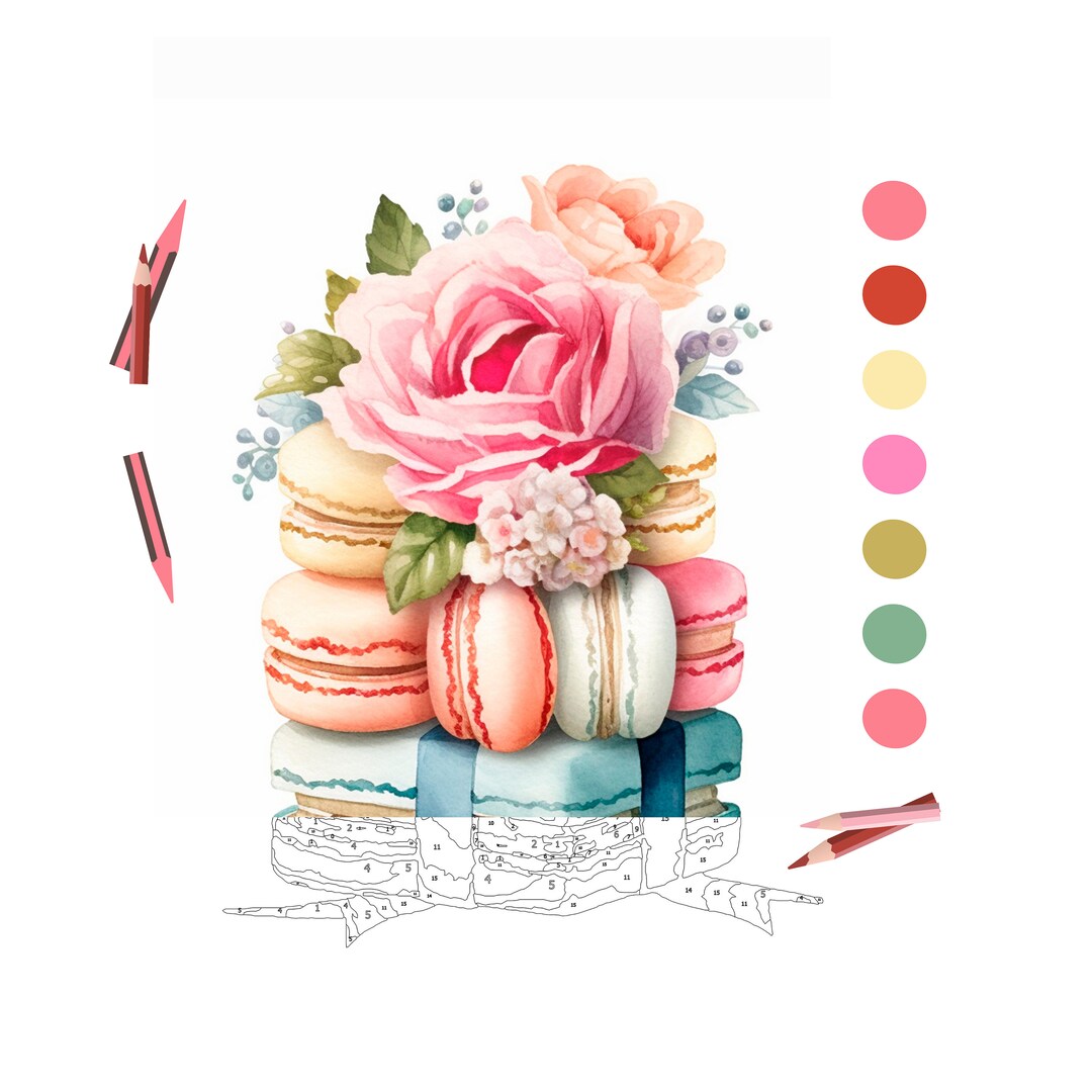 Macarons & Flower Color by Number for Adult, Paint by Number Printable ...