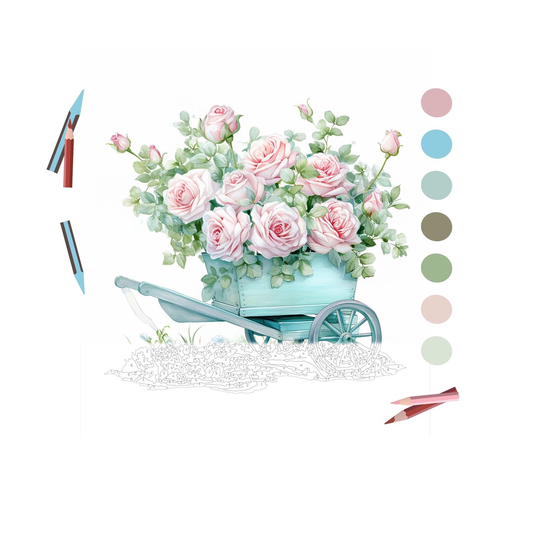 Cart of Roses Flower, Color by Number Printable,paint by Number for ...