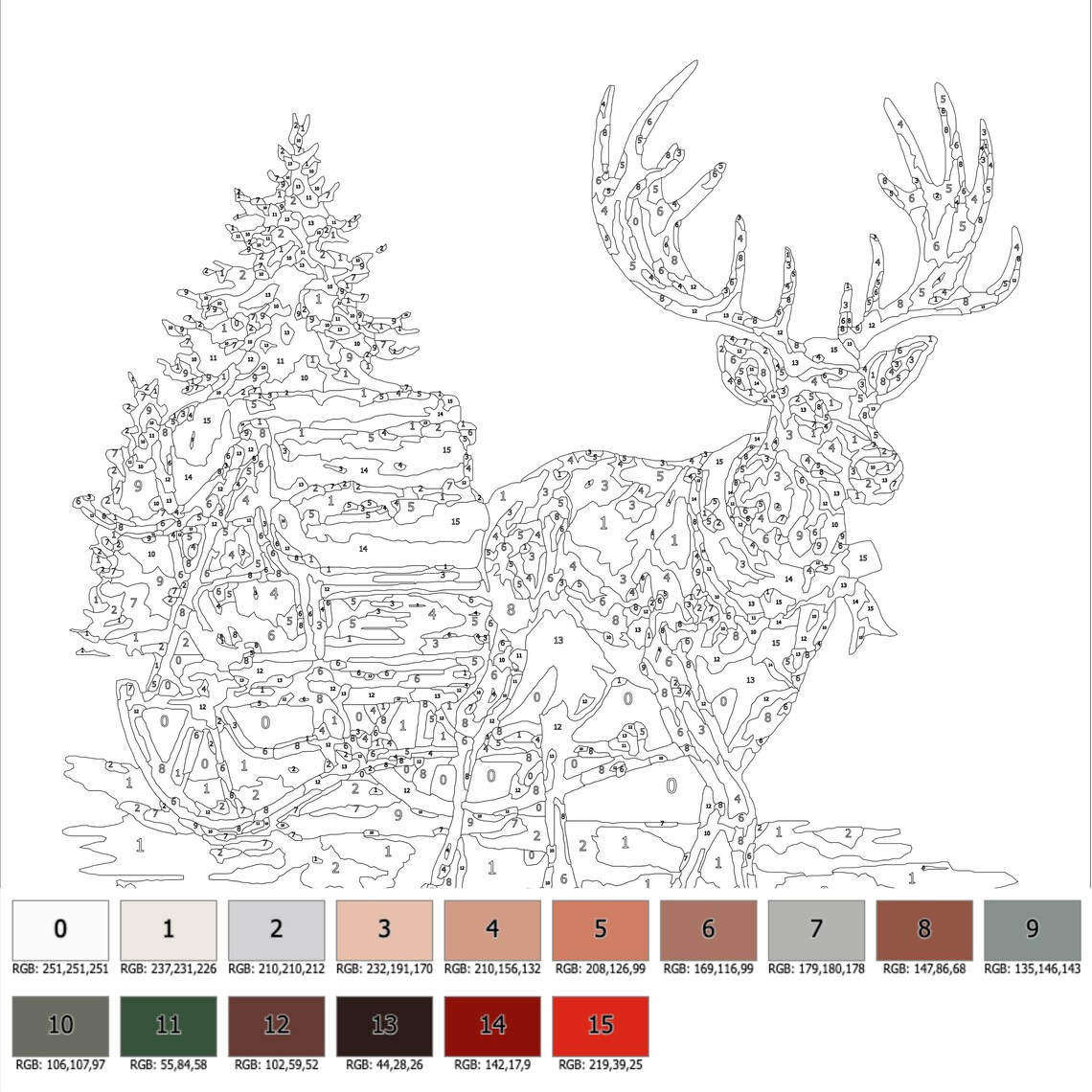 Christmas Deer Color by Number for Adult for Procreate, Paint by Number ...