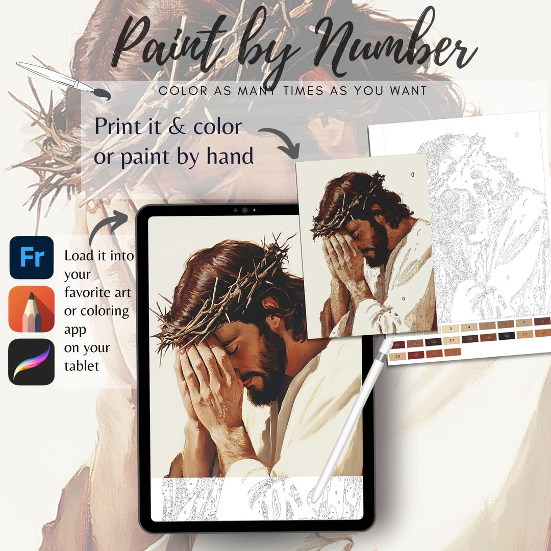 Paint by Number Printable,color by Number Adult, Jesus Christ for Pray ...