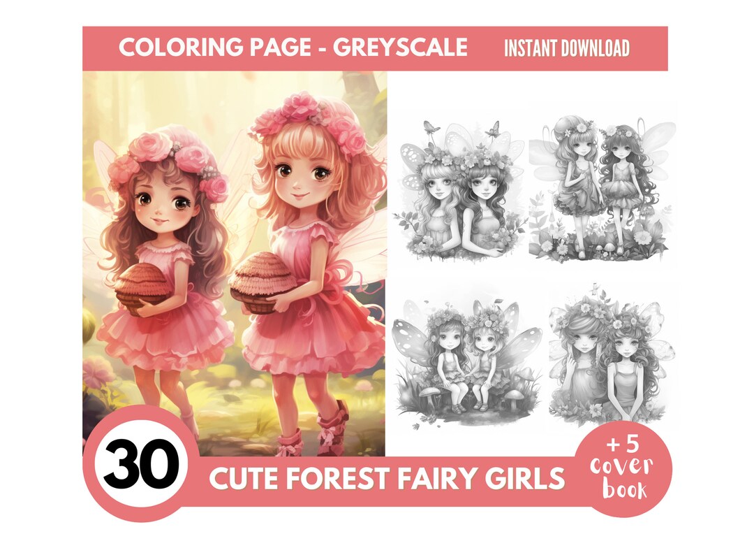 30 Forest Fairy Girl Coloring Book - Adults Coloring Pages, Instant ...