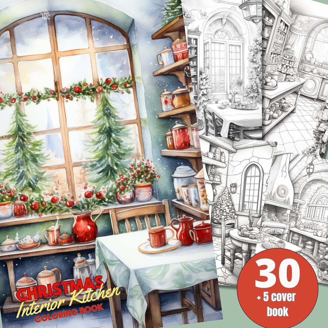 30 Christmas Interior Design Kitchen Coloring Book - Adults Coloring ...