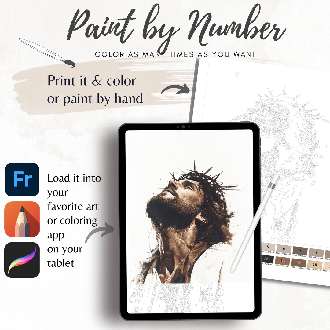 Jesus Christ for Pray Color by Number Printable,paint by Number Adult ...