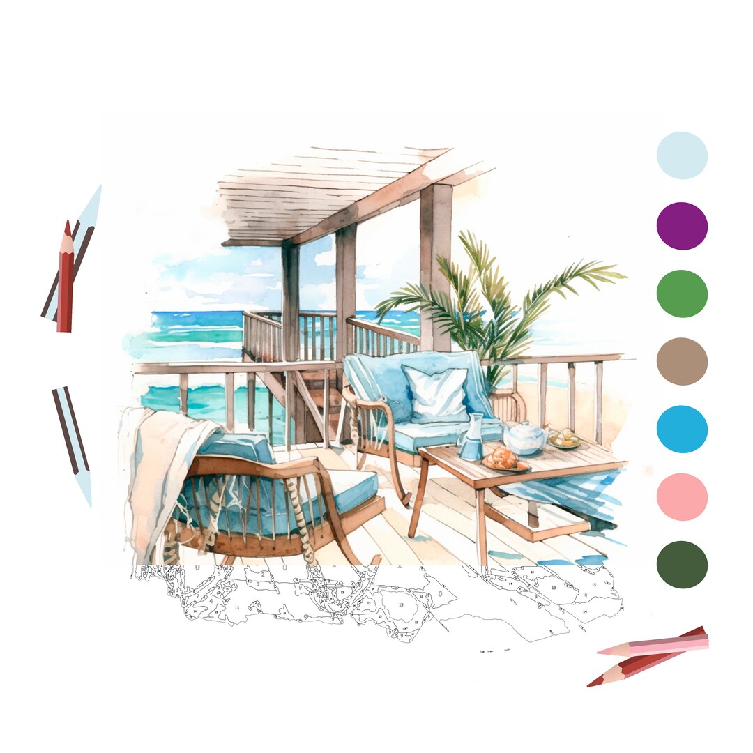 Color by Number for Adult, Paint by Number Printable, Paradise Beach ...
