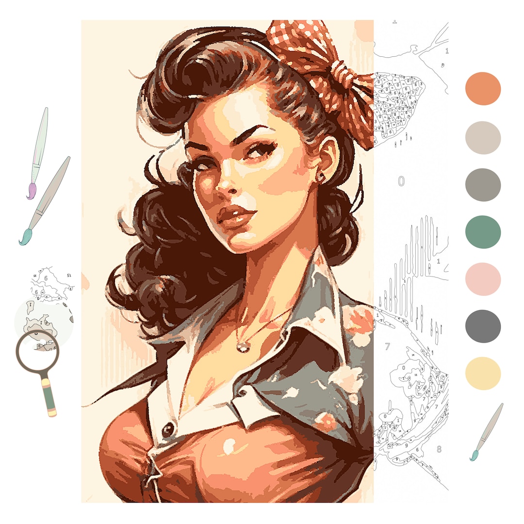 Color By Number Printable paint By Number For Adult Pin Up By Jo