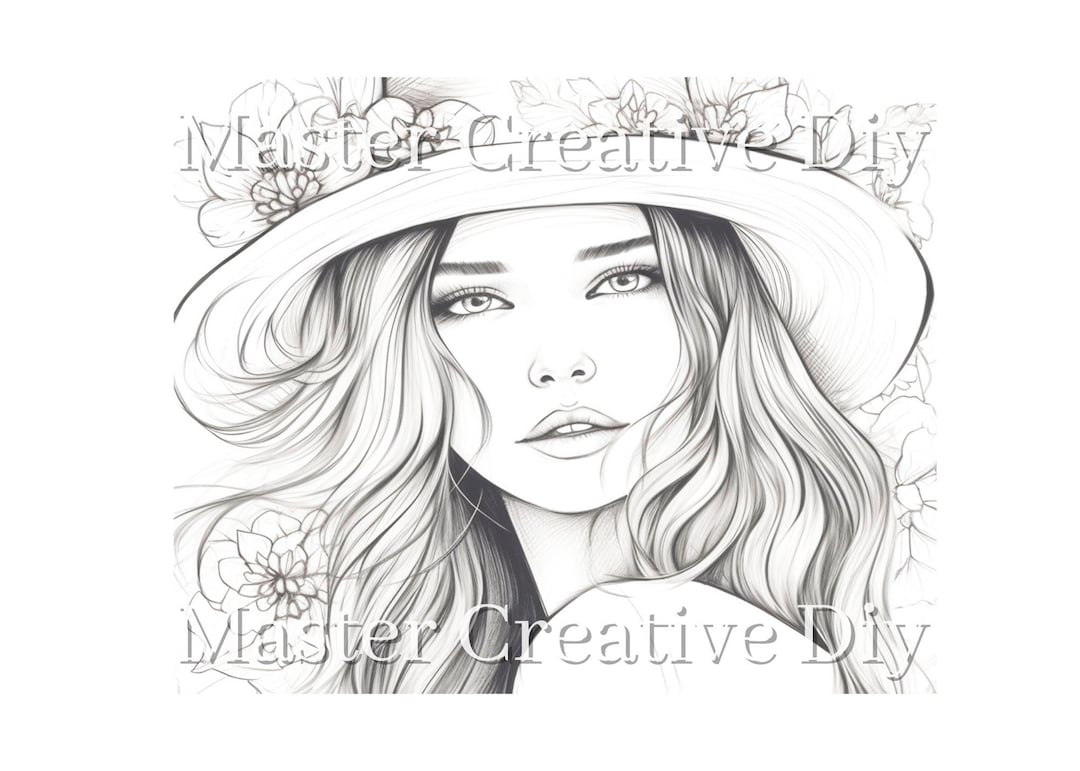 Beautiful Woman Coloring Pages for Adult and Kids,printable Greyscale ...