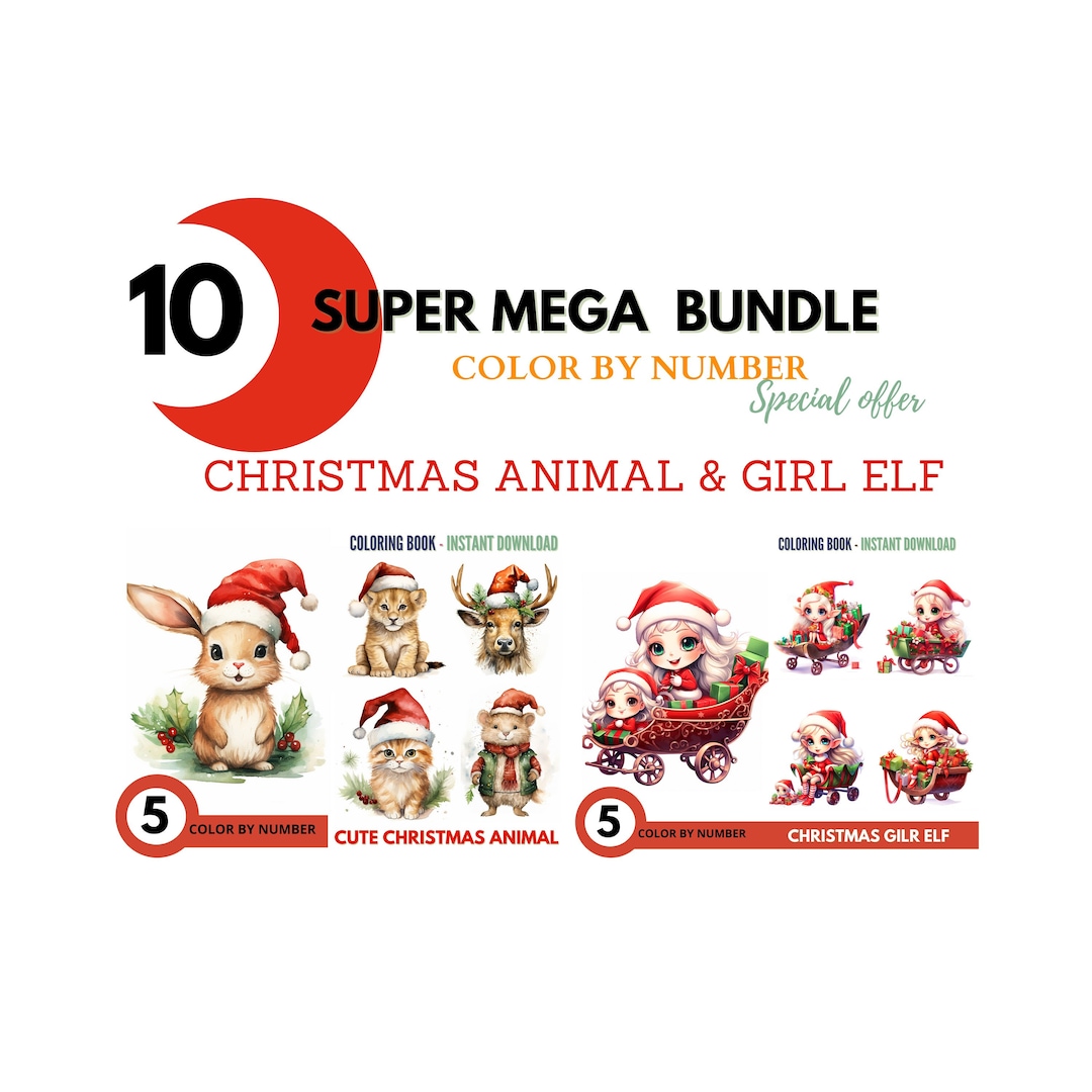 10 Christmas Elf, Color by Number for Adult, Paint by Number Printable ...