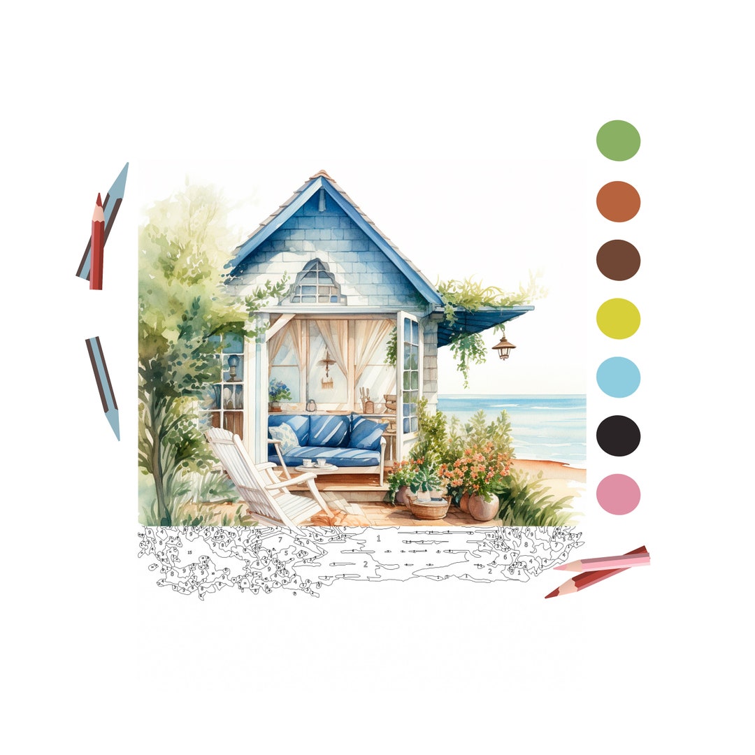 Color by Number for Adult, Paint by Number Printable, Paradise Beach 2 ...