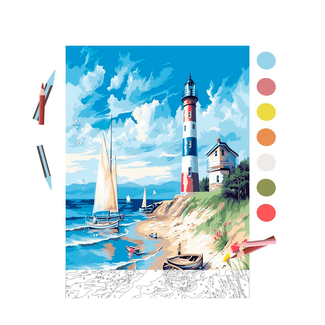 Color by Number for Adult, Paint by Number Printable,sea Lighthouse ...