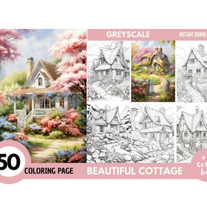 50 Beautiful Cottage Coloring Book - Adults Coloring Pages, Instant ...