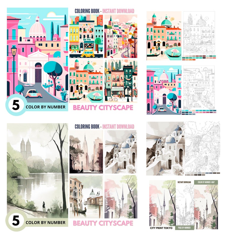 Bundle 30 Color by Number for Adult, Paint by Number Printable ...