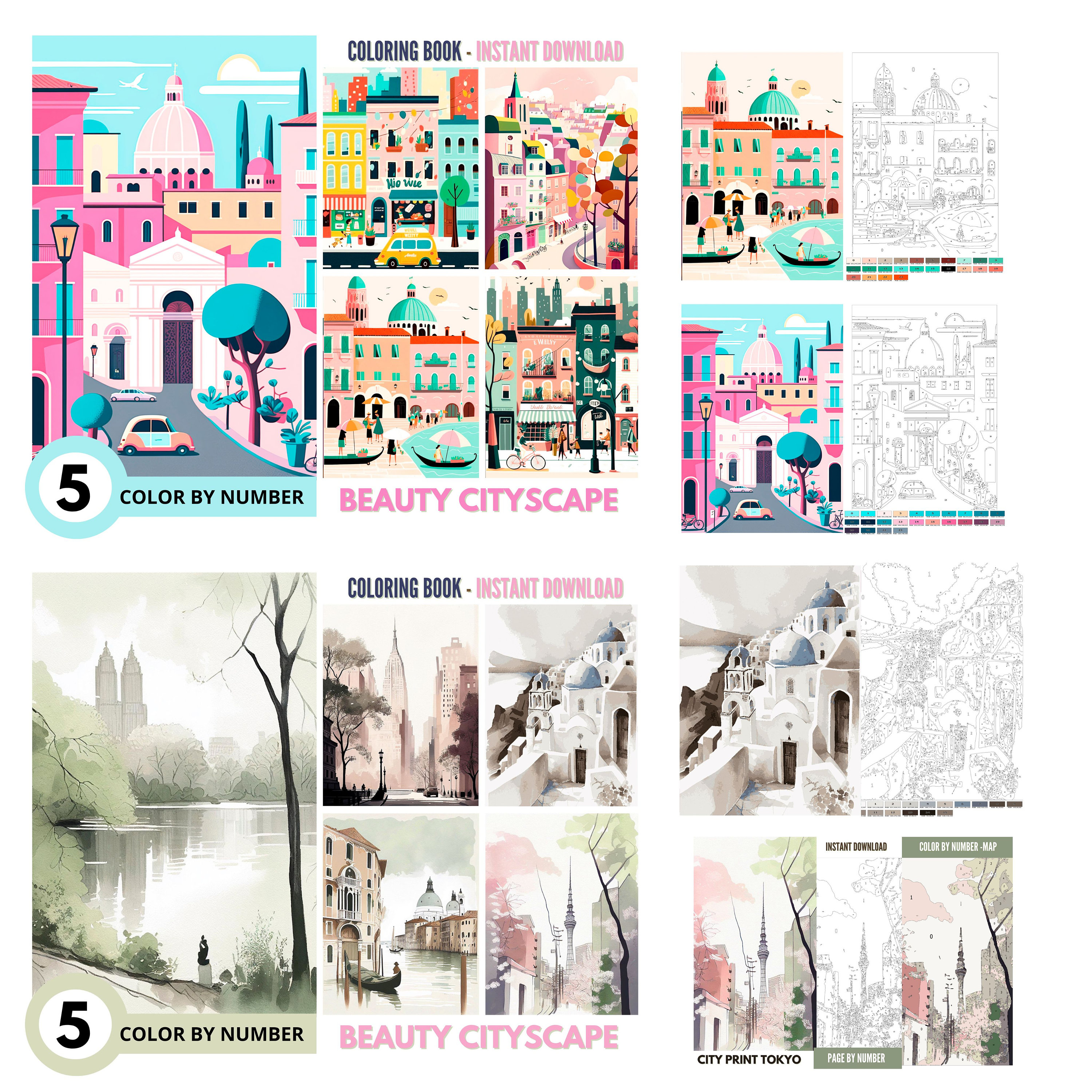 Bundle 30 Color by Number for Adult, Paint by Number Printable ...