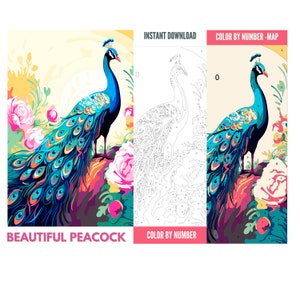 5 Beautiful Peacock Color by Number for Adult,paint by Number Printable ...
