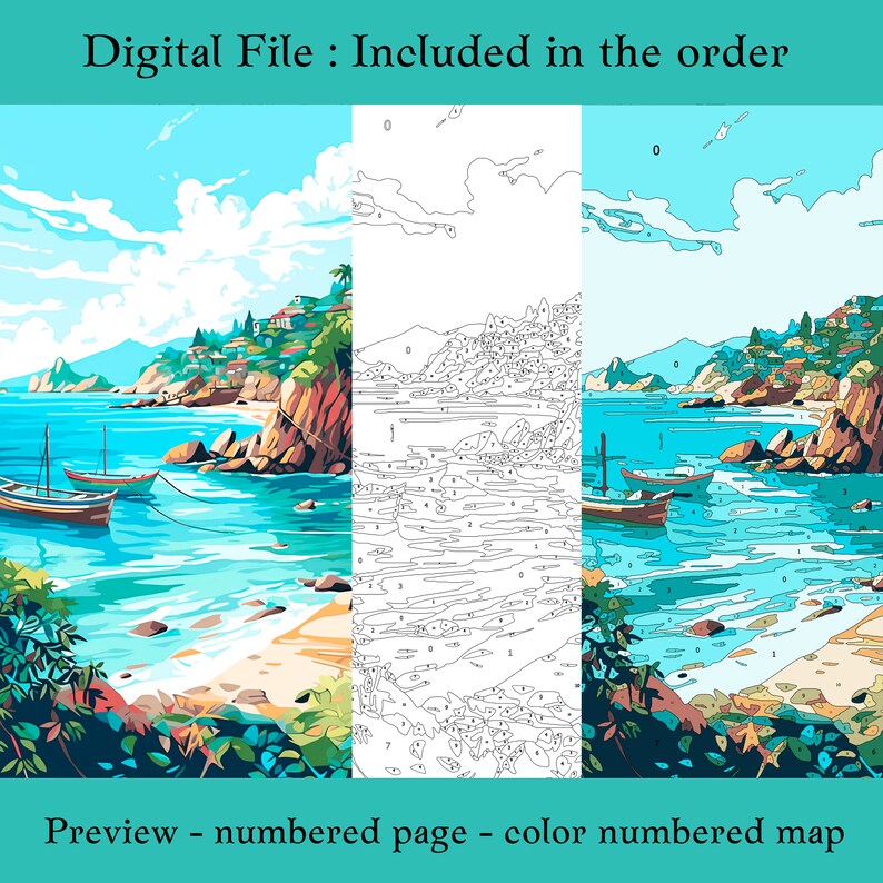 Color by Number for Adult, Paint by Number Printable, Sea Landscape ...