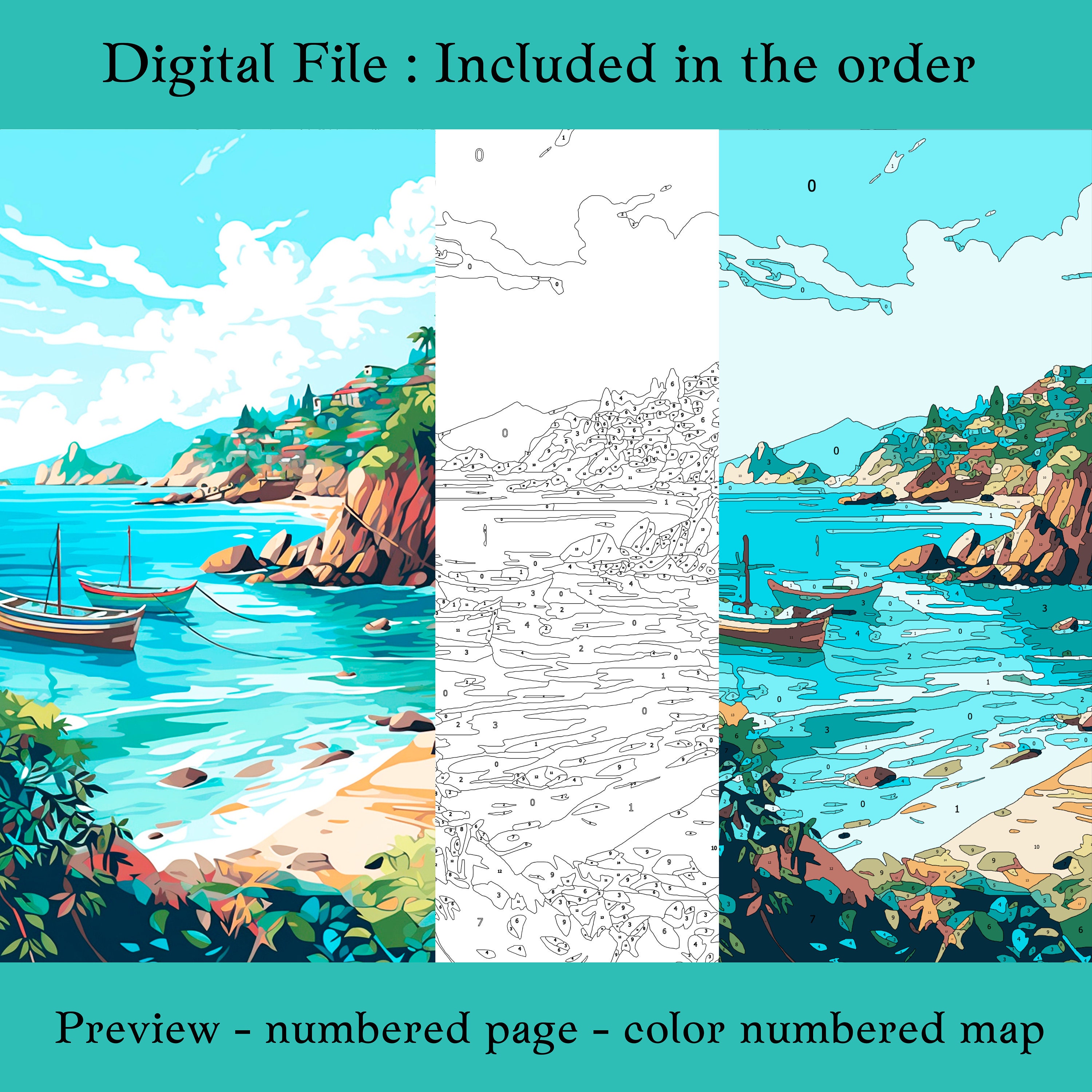 Color by Number for Adult, Paint by Number Printable, Sea Landscape ...