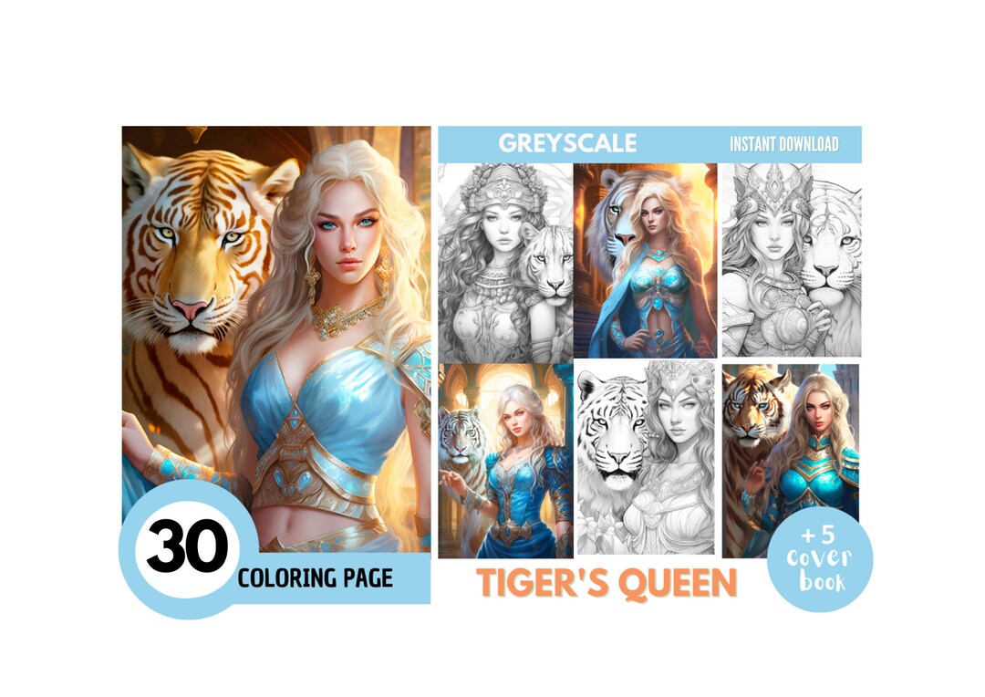 30 Beautiful Tiger's Queen Coloring Pages for Adults,grayscale Coloring Book, Coloring Pages ...