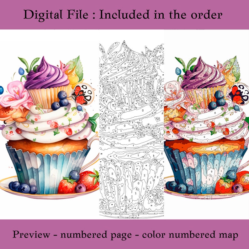 Color by Number for Adult,paint by Number Printable,flower Cupcake ...