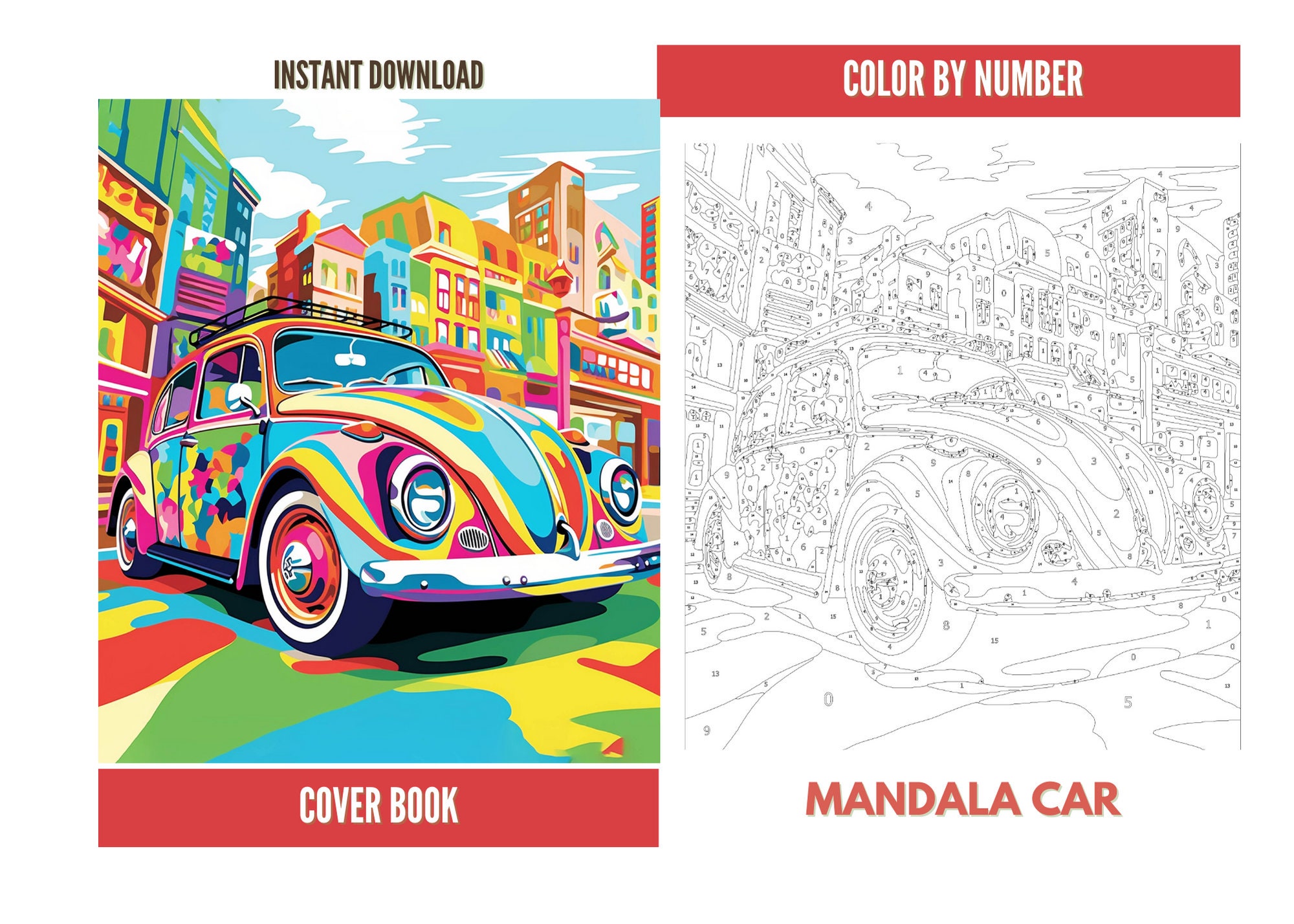 Color by Number for Adult, Paint by Number Printable,5 Mandala Car ...