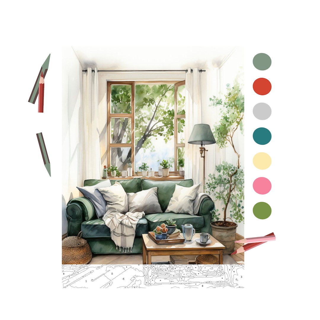 Color by Number for Adult, Paint by Number Printable,modern Living Room ...
