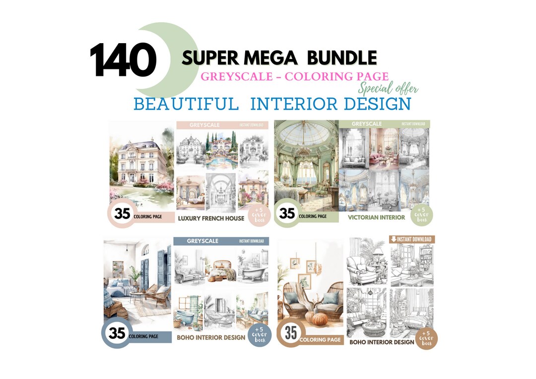 140 Interior Design 2 Coloring Book-adults Coloring Pages,instant ...