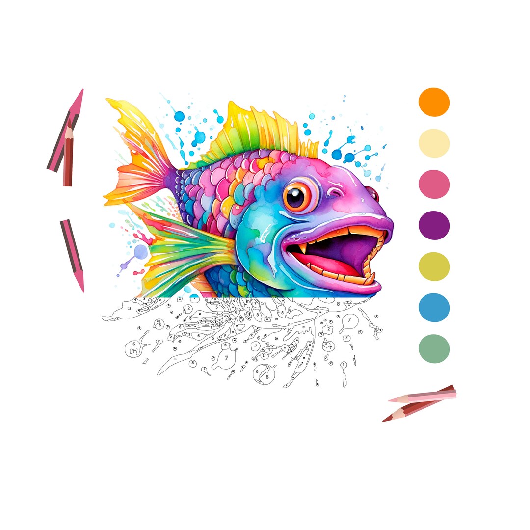 Color by Number for Adult, Paint by Number Printable, Crazy Fish ...