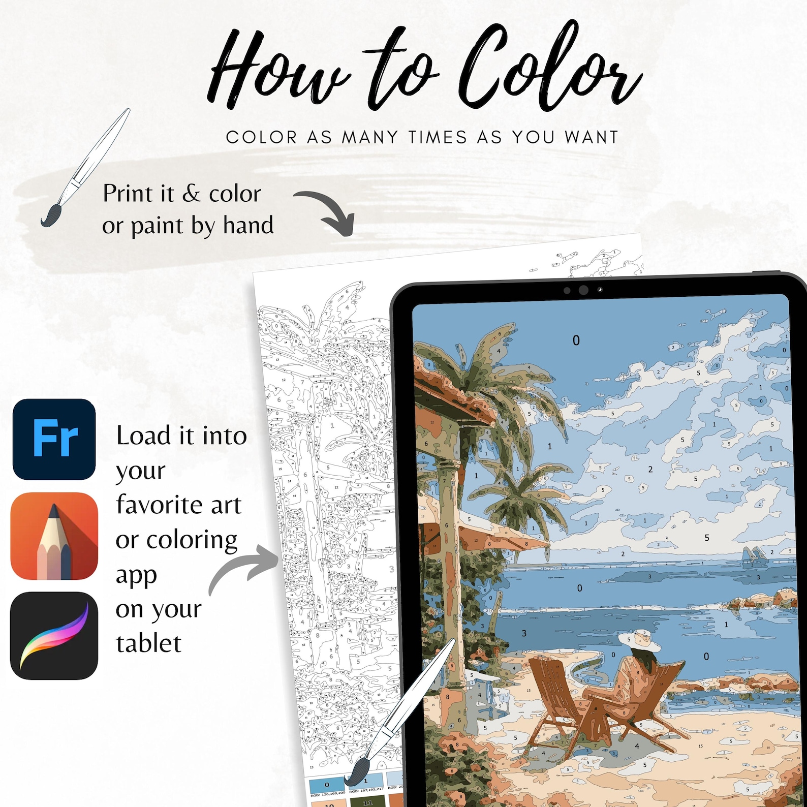 Bundle 40 Color by Number for Adult, Paint by Number Printable ...