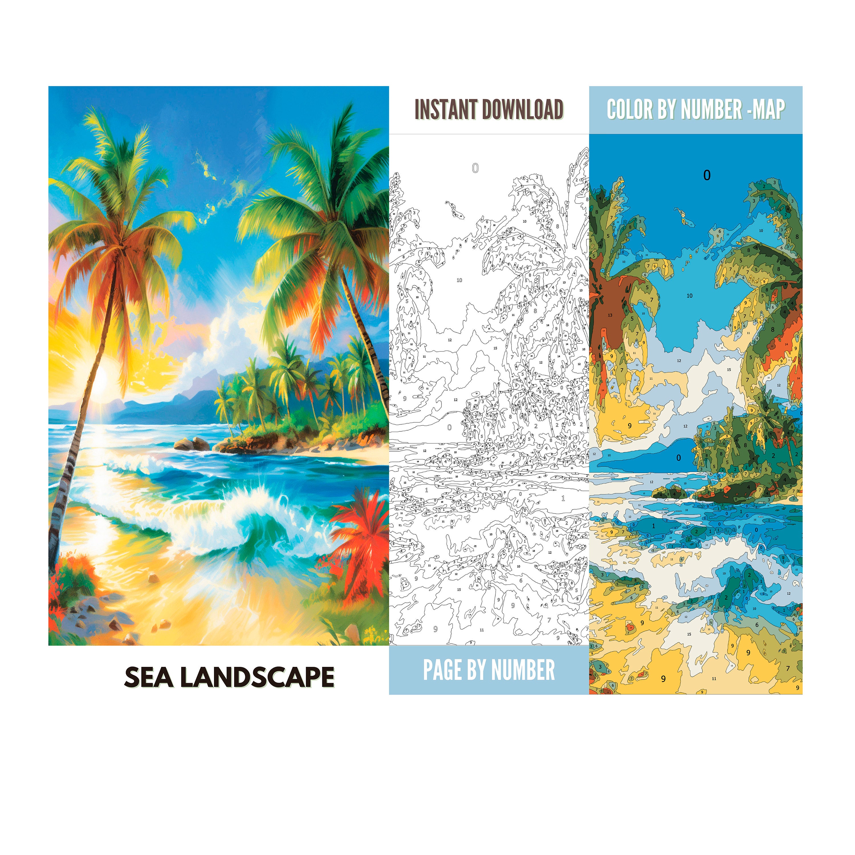 Color by Number for Adult, Paint by Number Printable, Sea Landscape ...