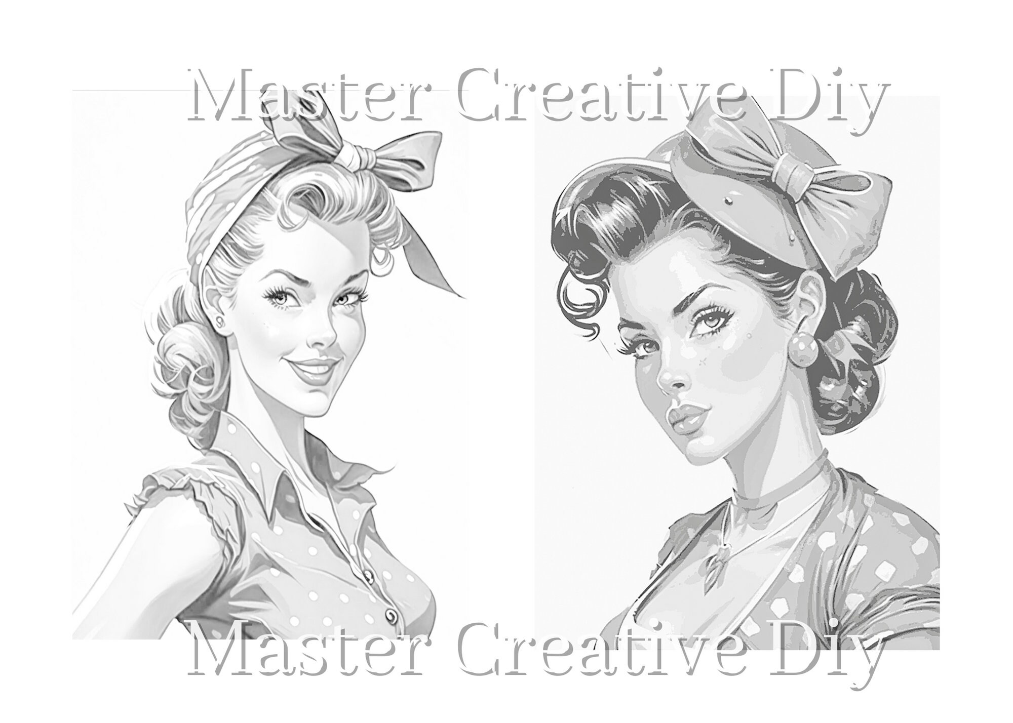 10 Pin up Girl,coloring Pages for Adult, Greyscale Coloring Book Kids ...