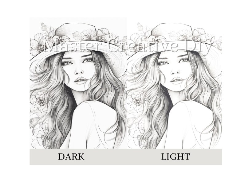 Beautiful Woman Coloring Pages for Adult and Kids,printable Greyscale ...