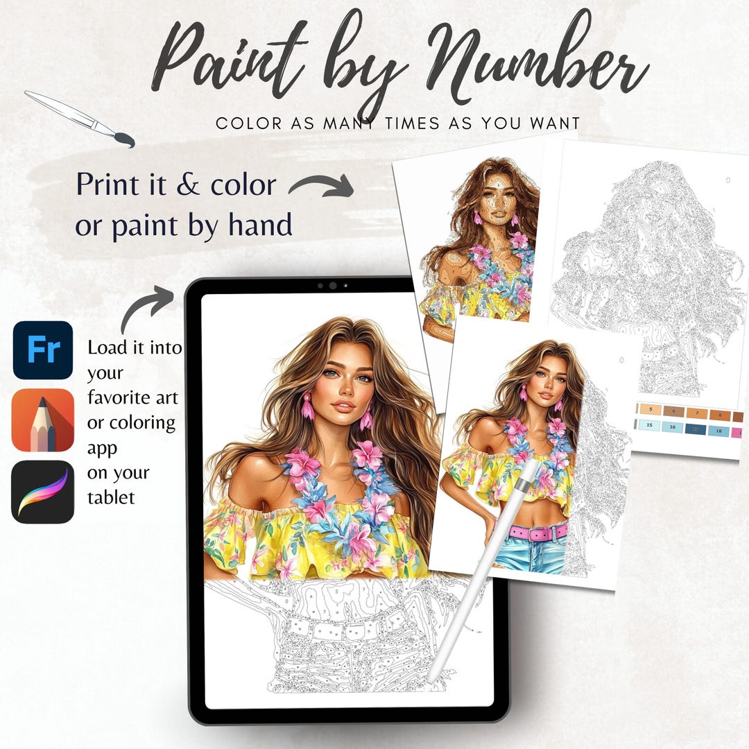Color by Number for Adult,paint by Number Printable,hawaiian Woman ...