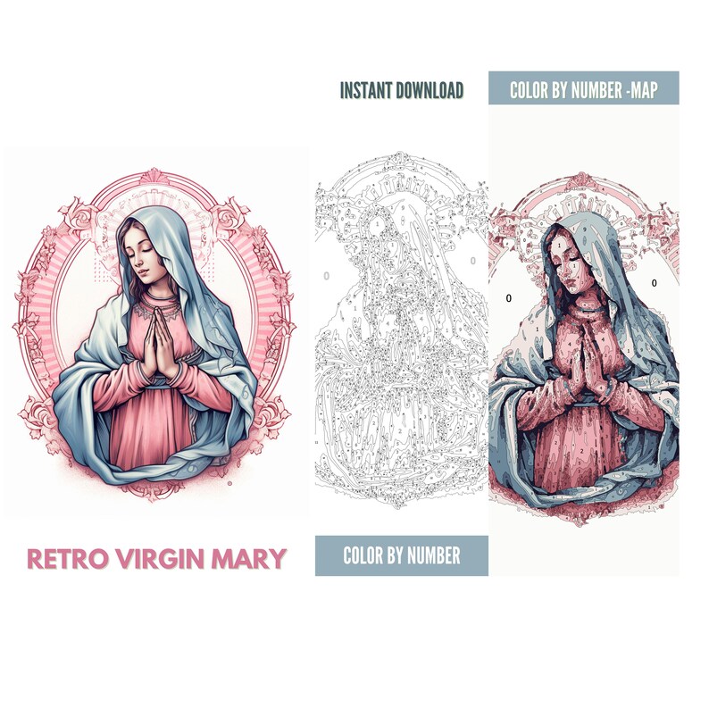 Paint by Number Printable,color by Number Adult,virgin Mary ,our Lady ...