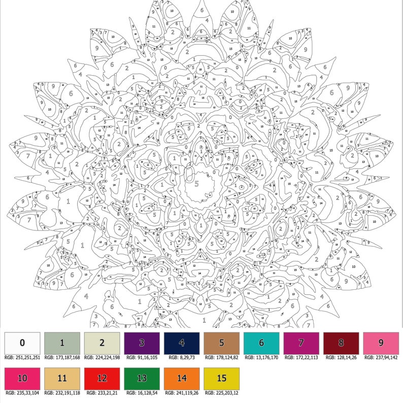 Color by Number for Adult, Mandala Flower, Paint by Number Printable ...