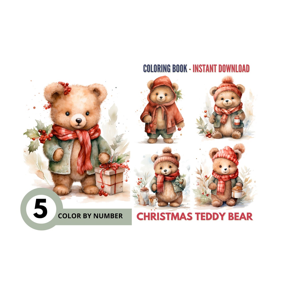 Color by Number for Adult,paint by Number Printable,5 Christmas Teddy ...
