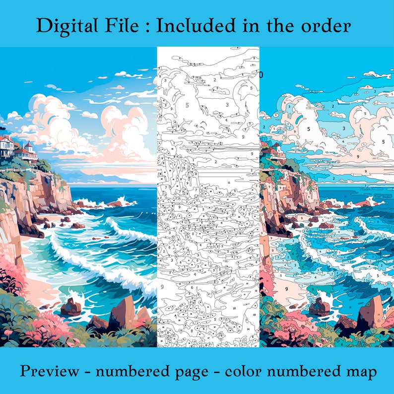 Sea Landscape Color by Number for Adult ,paint by Number for Procreate ...
