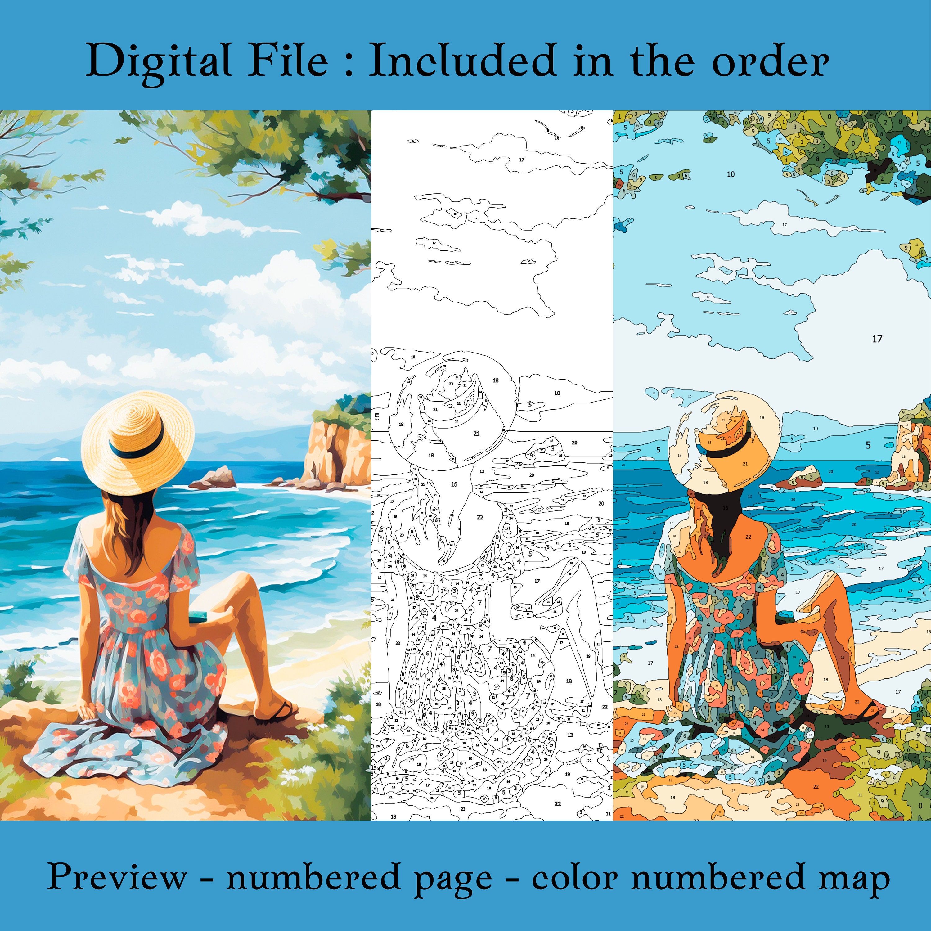 Color by Number for Adult, Woman Landscape, Paint by Number Printable ...