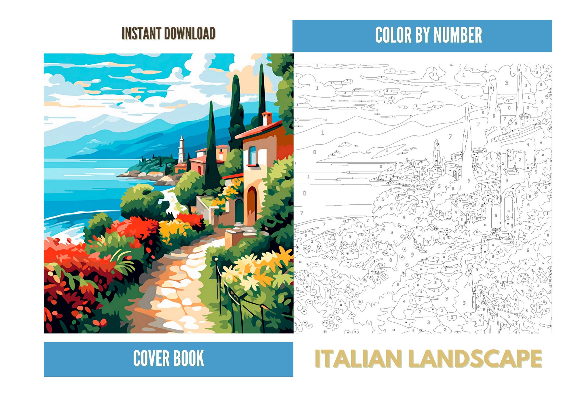 5 Italian Landscape Color by Number for Adult Paint by Number - Etsy