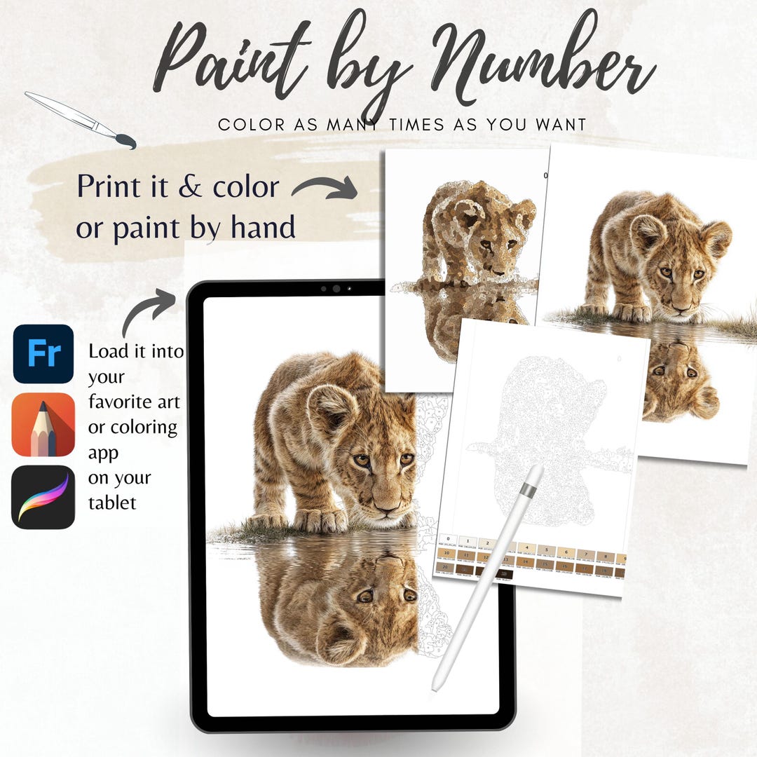 Baby Lion Color by Number for Adult, Paint by Number Printable,wild ...