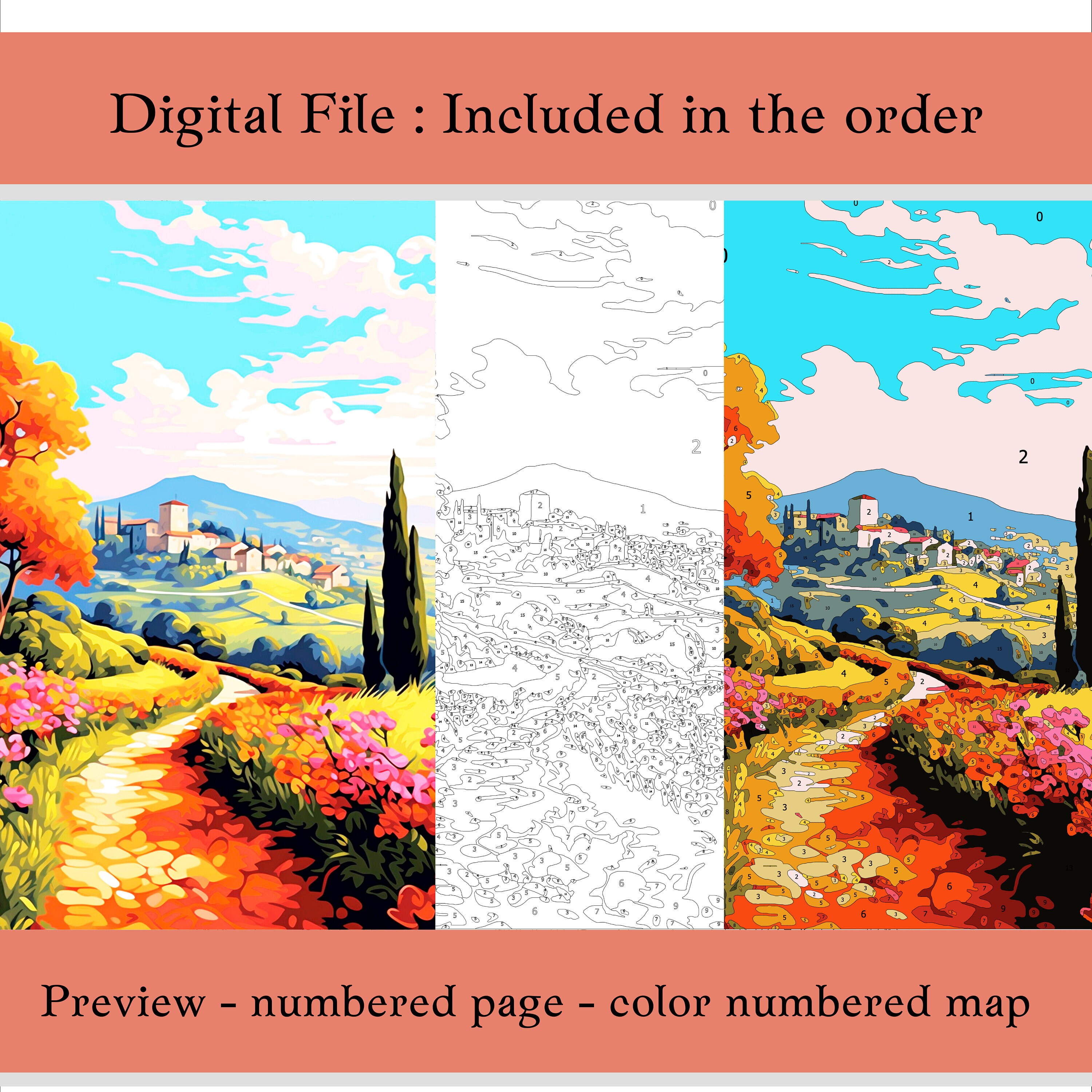 5 Italian Landscape Color by Number for Adult Paint by Number - Etsy
