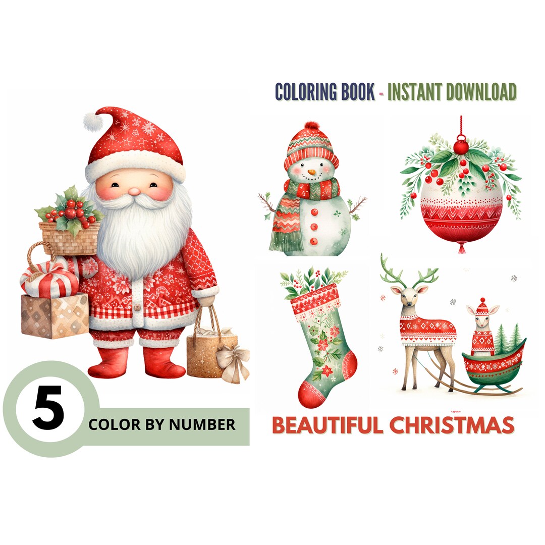 5 Beautiful Christmas,color by Number for Adult, Paint by Number ...