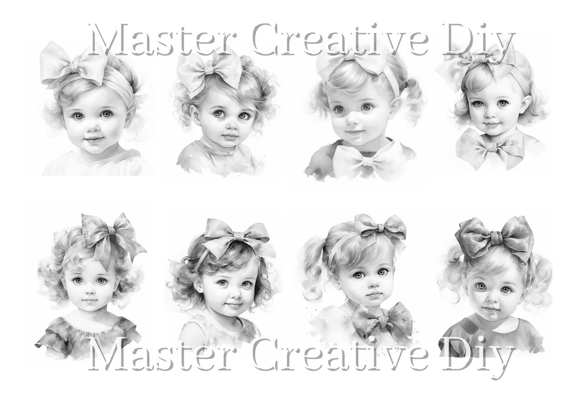 30 Cute Girl With Bow Coloring Book Adults Coloring Pages - Etsy