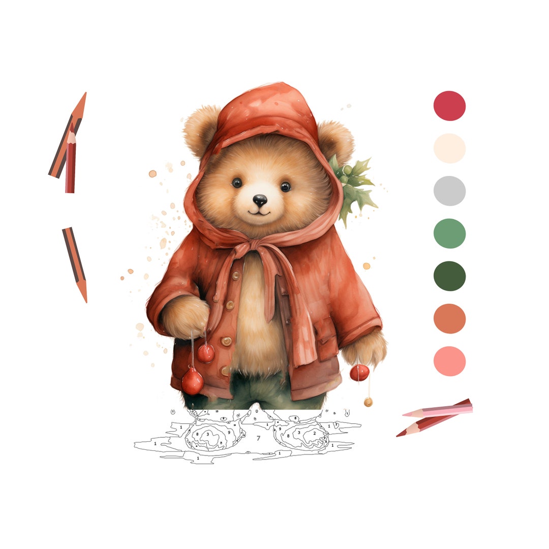 Color by Number for Adult,paint by Number Printable,christmas Teddy ...