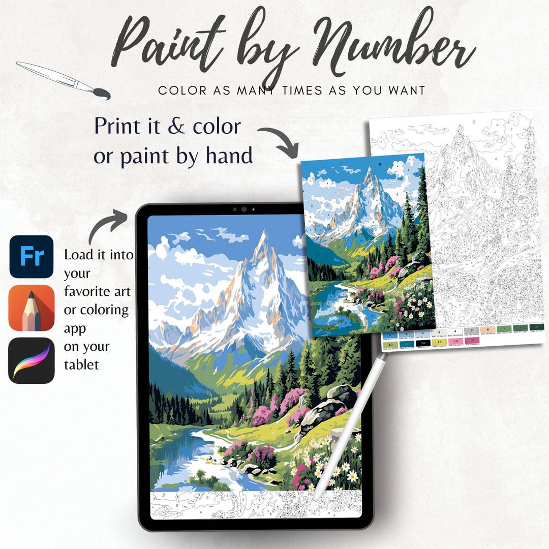 Color by Number for Adult, Paint by Number Printable,mountain Landscape ...
