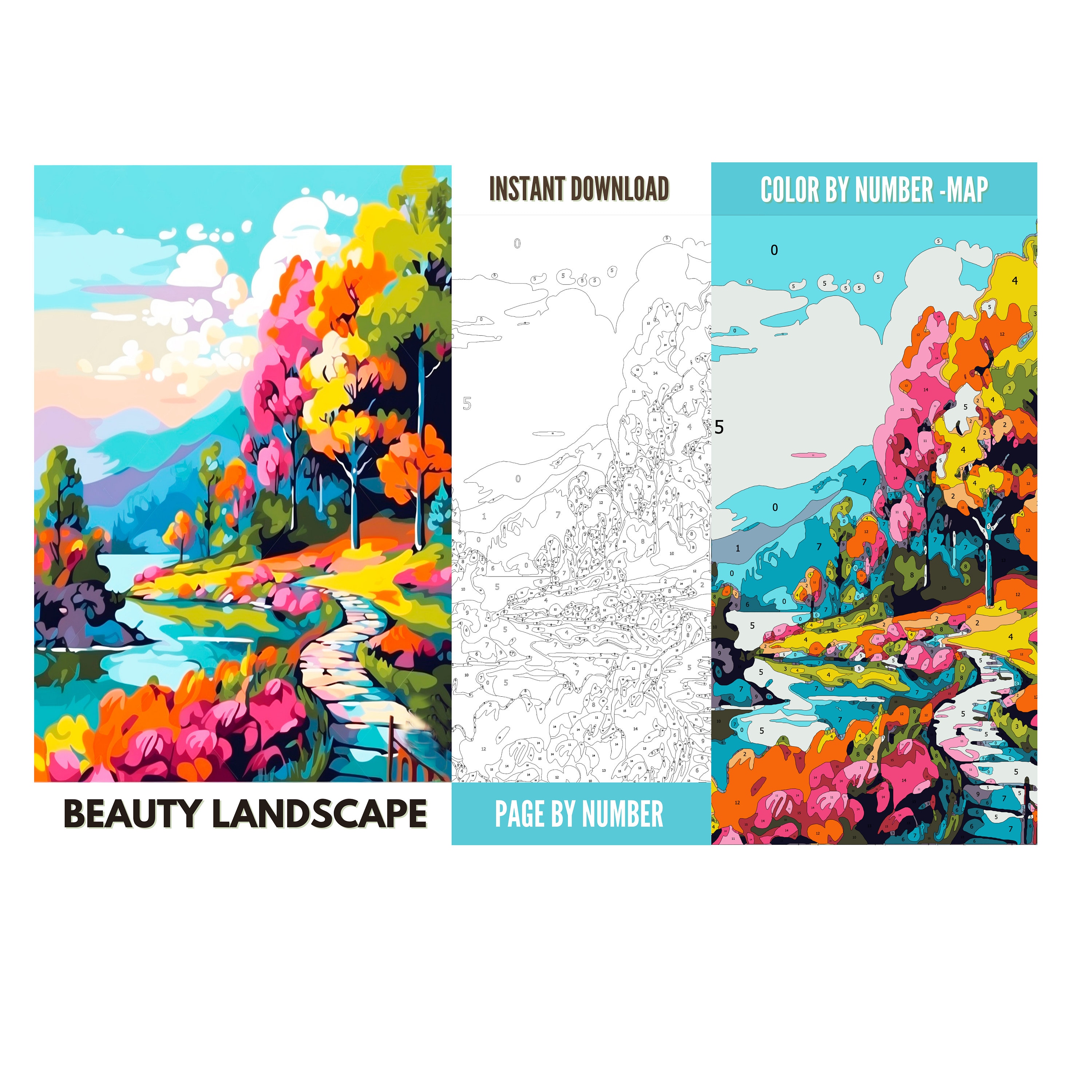 Color by Number for Adult, Paint by Number Printable, Beauty Landscape ...