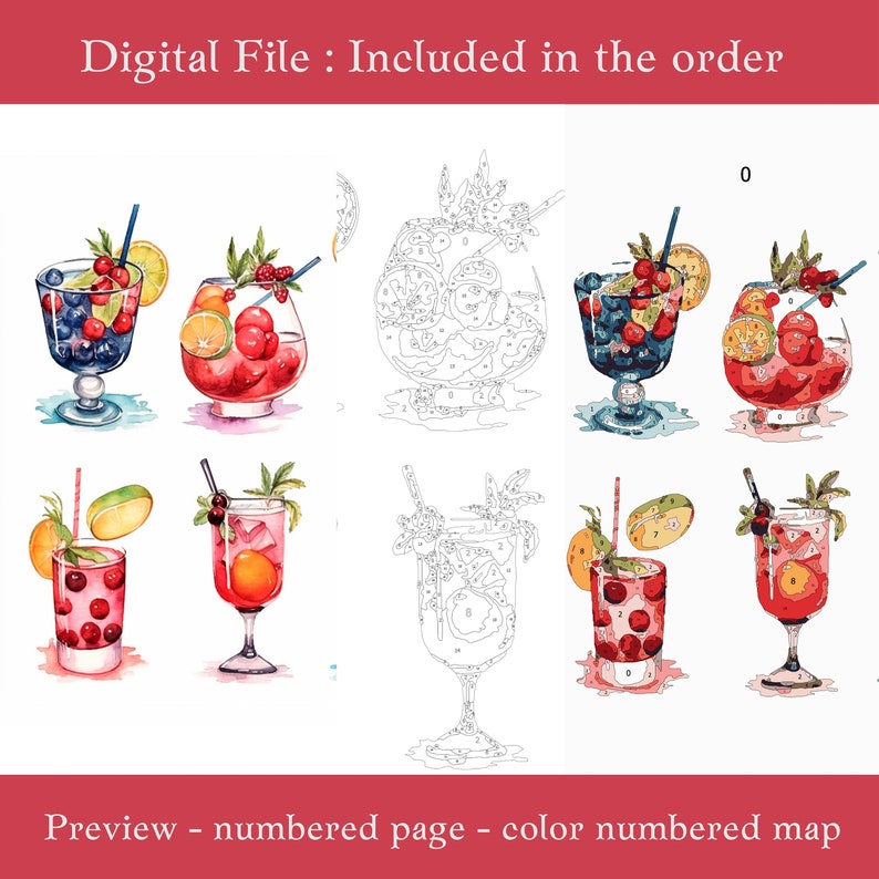 Color by Number for Adult,paint by Number Printable, Cocktails ...