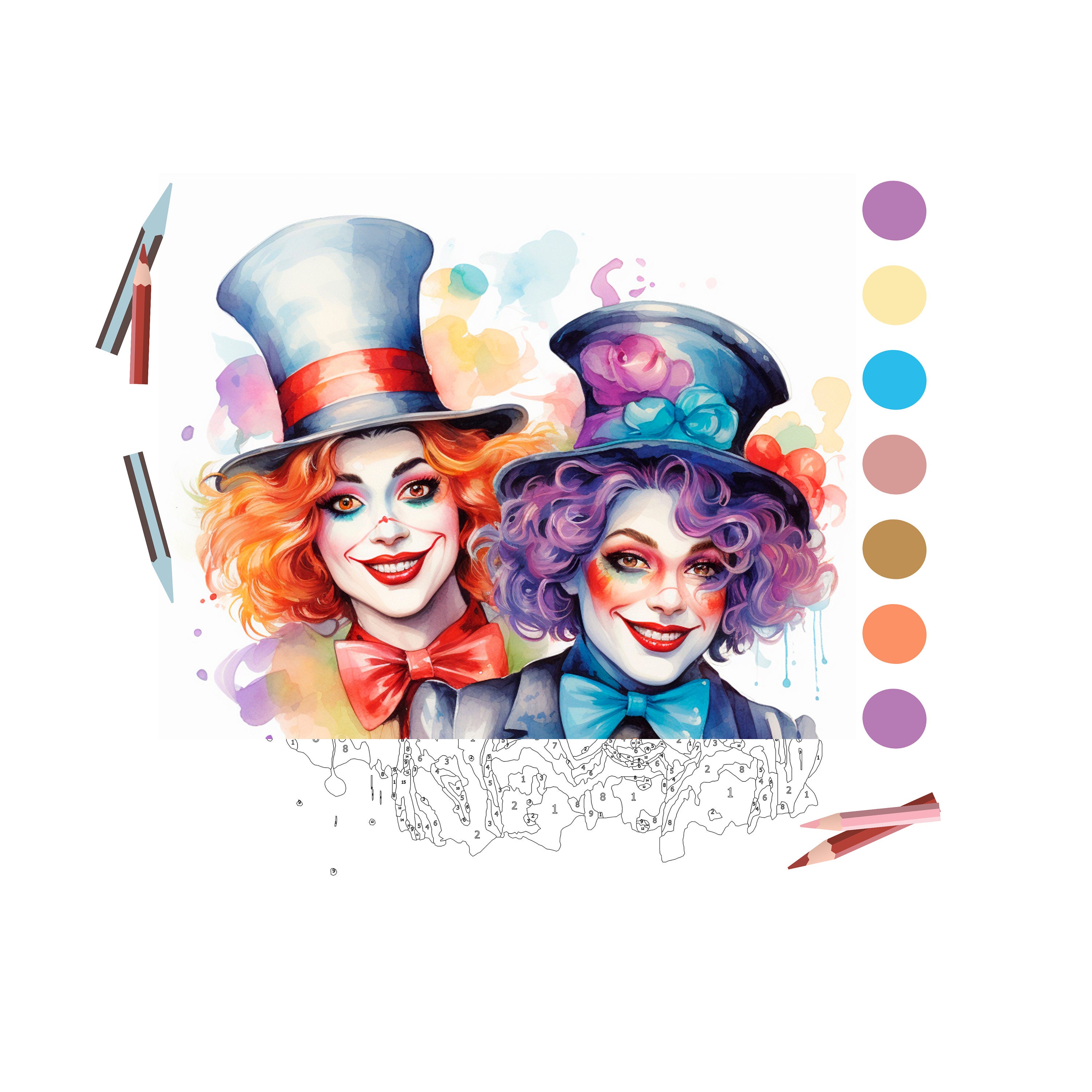 Color by Number for Adult,paint by Number Printable,beautiful Clown ...