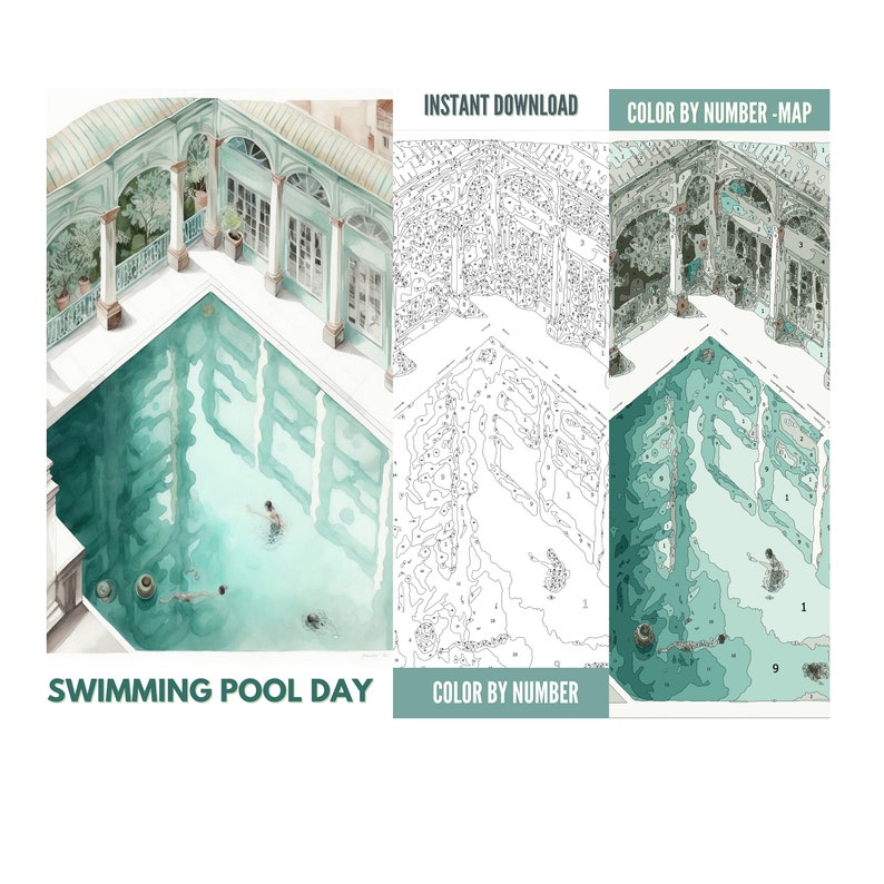 Color by Number for Adult, Paint by Number Printable,swimming Pool Day ...