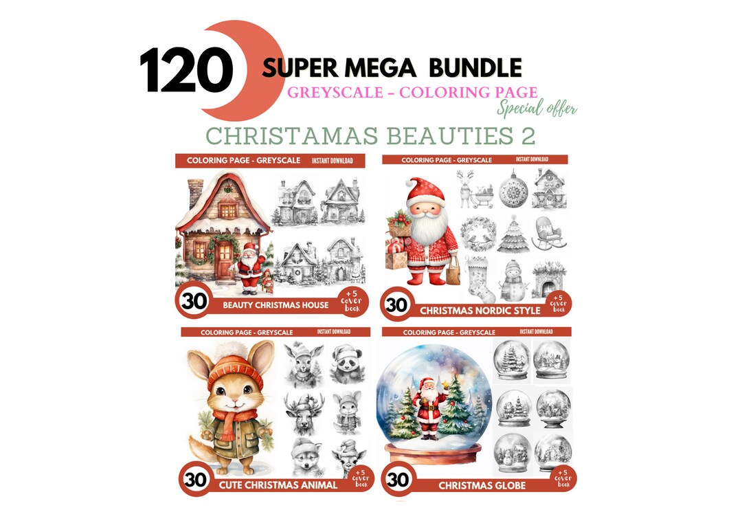 120 Christmas Beauties 2 ,coloring Book - Adults Coloring Pages ...